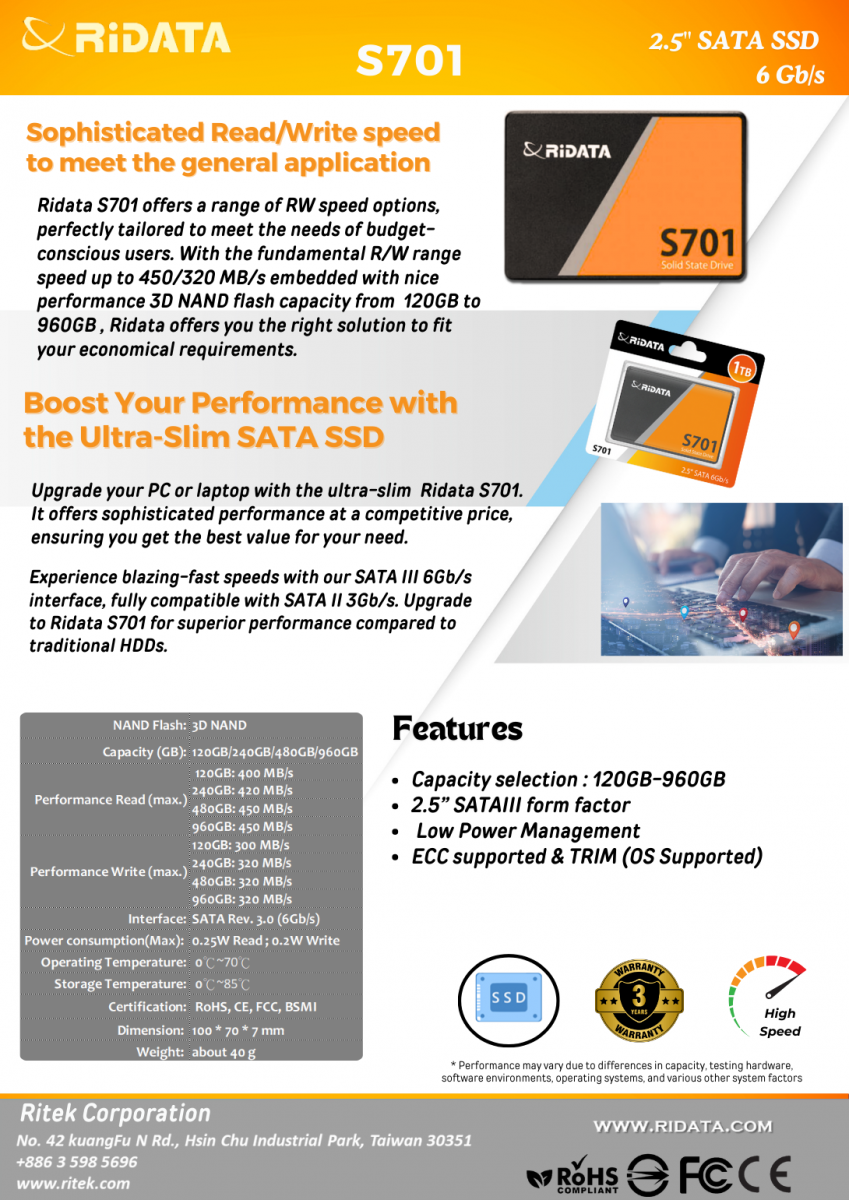 RIDATA S701 2.5 inch SSD - RITEK Group